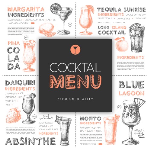 Cocktail bar menu template design Royalty Free Vector Image