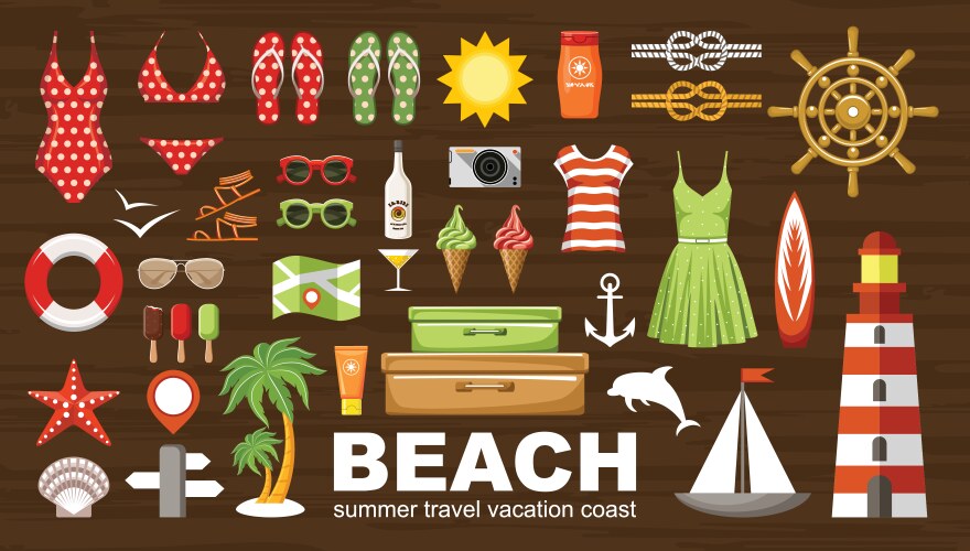 Summer beach set Royalty Free Vector Image - VectorStock