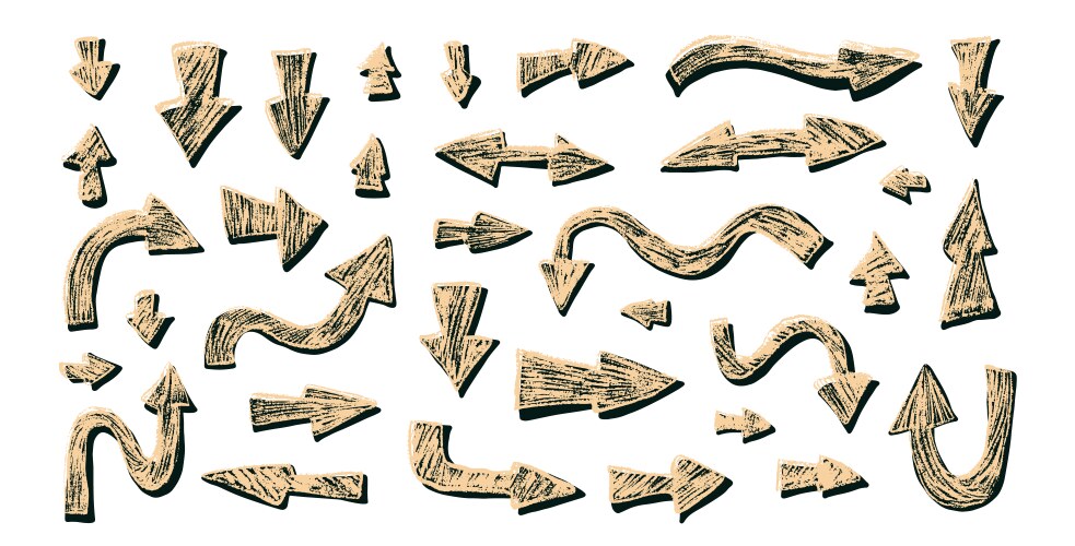 Arrow set crayon drawing neo brutalist doodle Vector Image