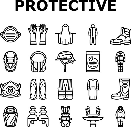 Ppe protective safety kit icons set Royalty Free Vector