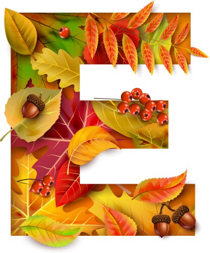 Autumn stylized alphabet with foliage letter v Vector Image