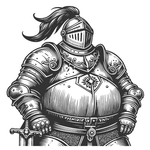 Humorous knight in full armor with sword Vector Image