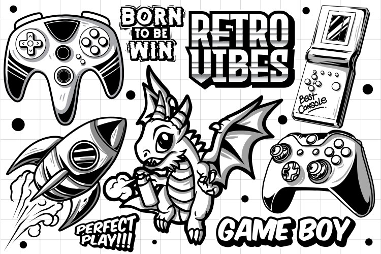 Gaming retro set of objects classic Royalty Free Vector