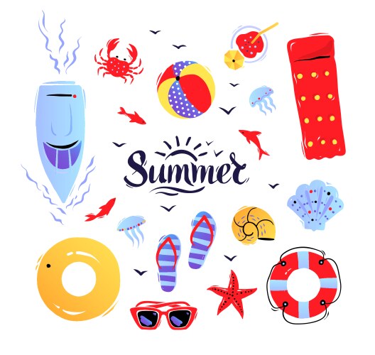 Summer holidays clip art objects Royalty Free Vector Image