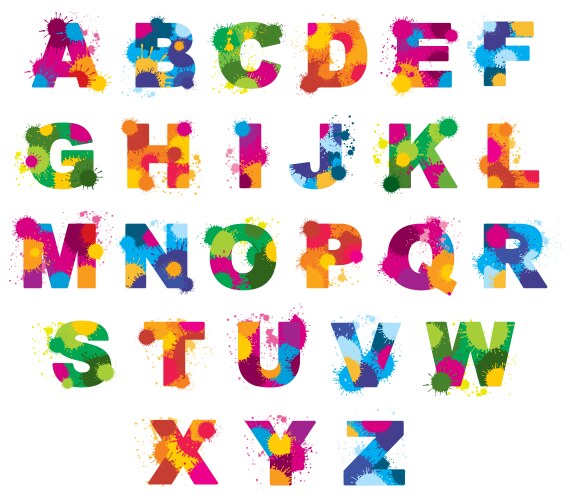 Trendy letters alphabet painted by color Vector Image