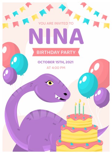 Organic flat dinosaur birthday invitation Vector Image Organic flat dinosaur birthday invitation Vector Image