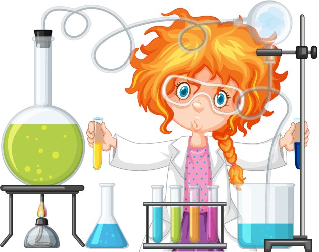 Cartoon girl doing chemical experiment Royalty Free Vector