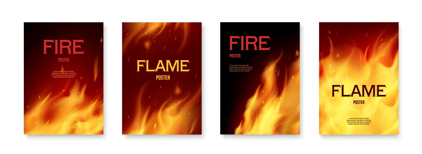 Fire glowing flames icons set Royalty Free Vector Image