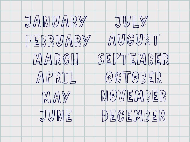 Handwritten names months december january Vector Image