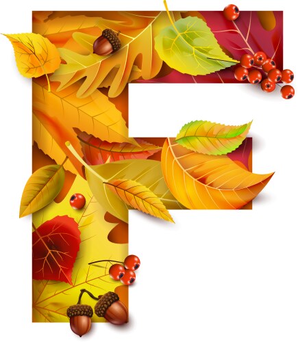 Autumn stylized alphabet with foliage letter v Vector Image