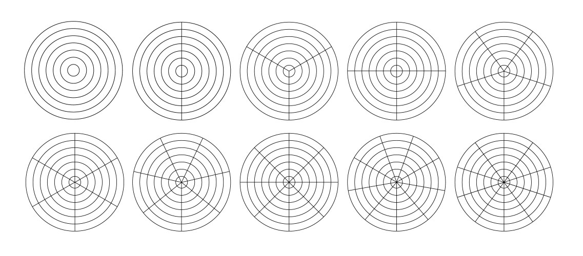 Polar grid concentric circles and steps blank Vector Image