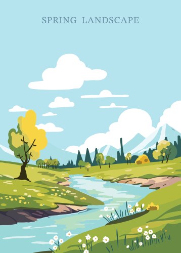 Spring landscape background with mountain Vector Image