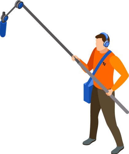 Boom operator with microphone on pole movie Vector Image