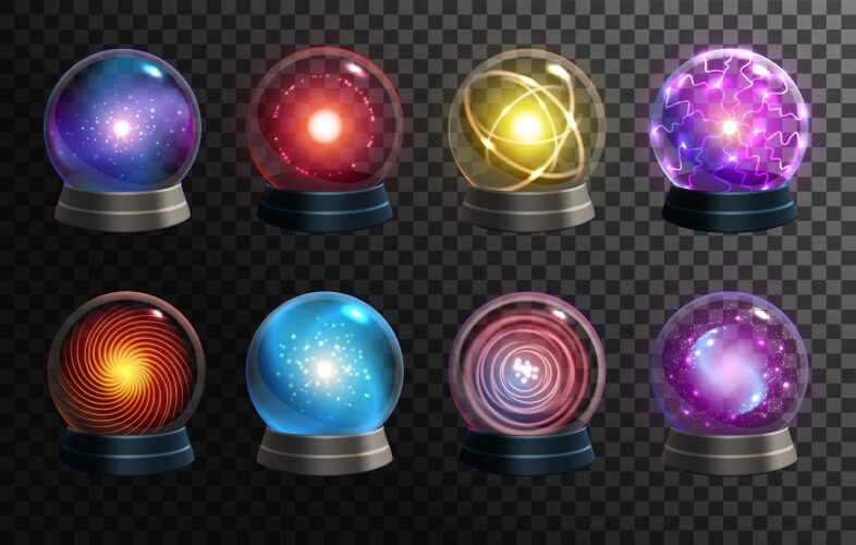 Magical crystal orbs glowing magic balls Vector Image