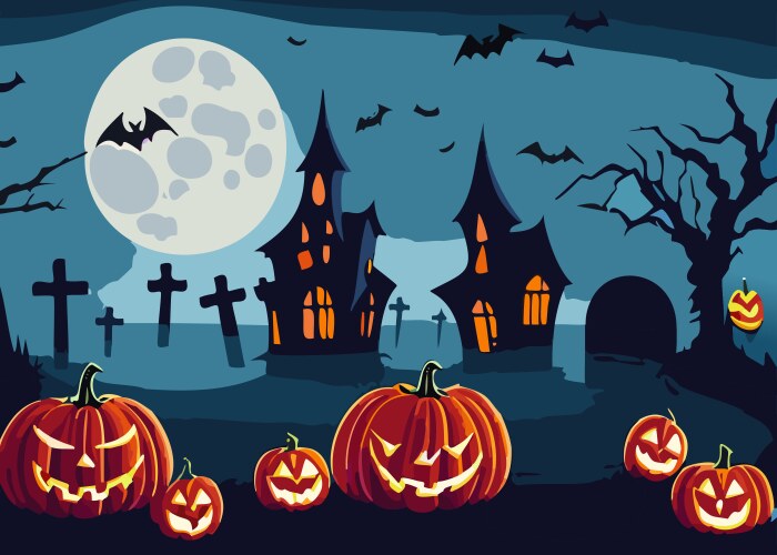 Horror background with haunted house and trees Vector Image