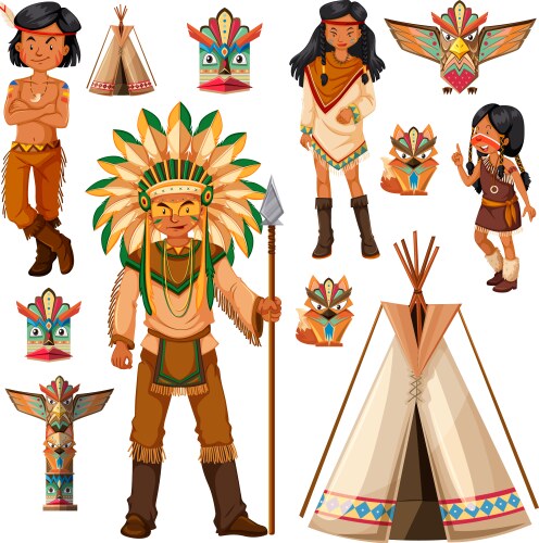 Native american kids clip art set Royalty Free Vector Image