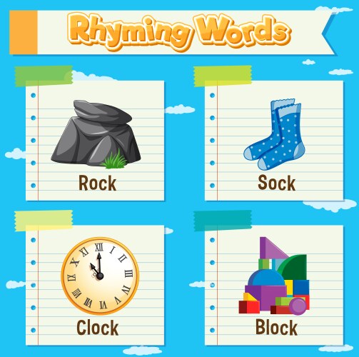 Rock sock clock and block rhyming words Royalty Free Vector