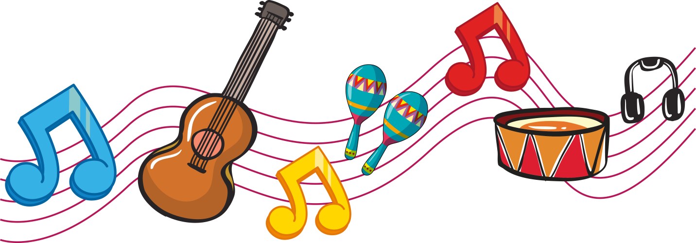 Different types of instruments with music notes Vector Image