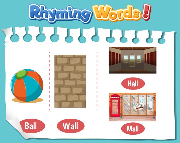 Rhyming words with images Royalty Free Vector Image