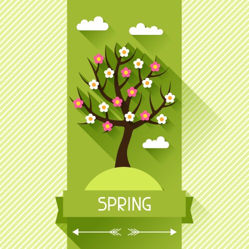 Background with spring tree in flat design style Vector Image