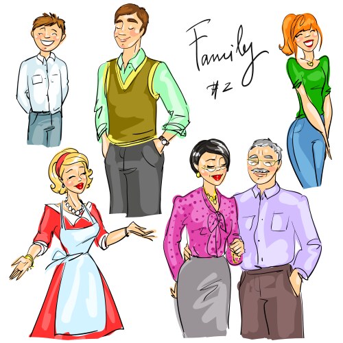 Family members with parents and kids on white Vector Image