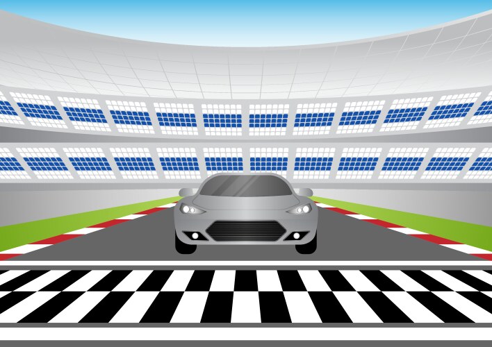 Racing car passing the finish line Royalty Free Vector Image