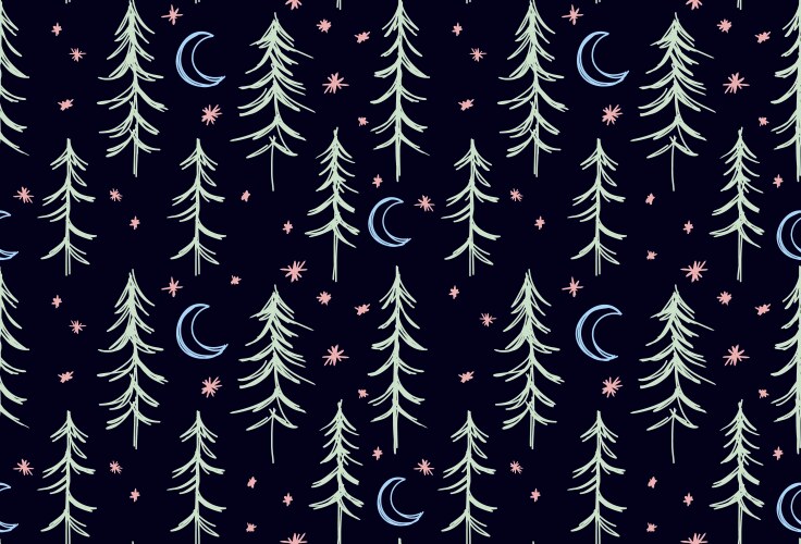 Seamless background with night forest Royalty Free Vector