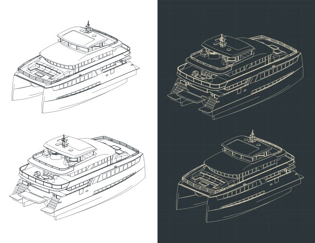 Drawings of a modern catamaran Royalty Free Vector Image