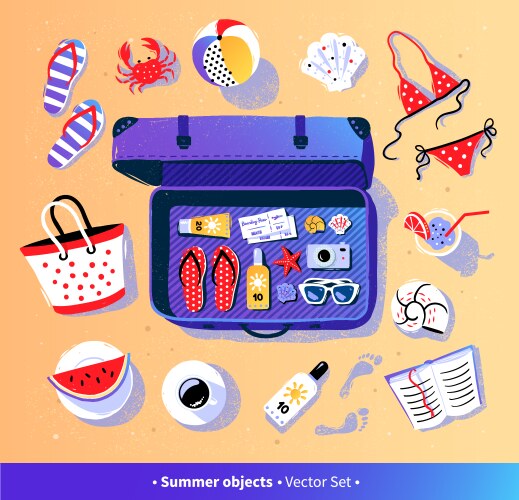 Summer vacation lifestyle pink doodles Royalty Free Vector