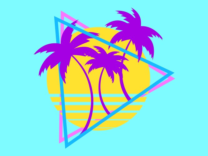 80s retro sci-fi palm trees on a sunset Royalty Free Vector