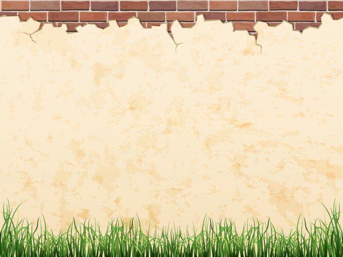 Grass lawn and white brick wall Royalty Free Vector Image
