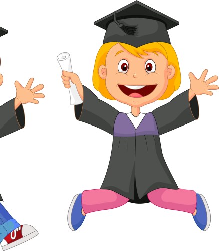 Cartoon graduation kids holding a diploma Vector Image