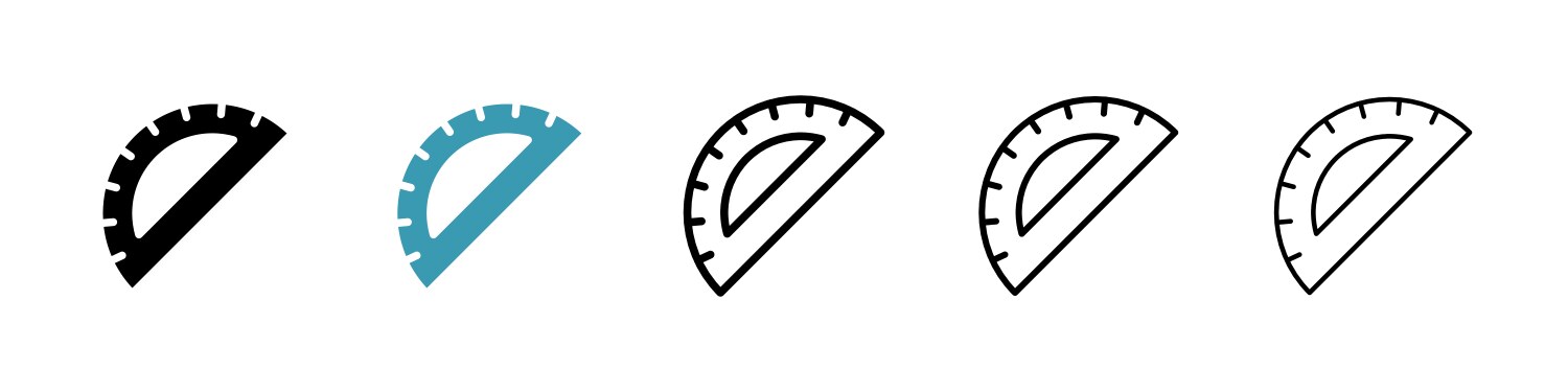 Protractor icon set angle ruler symbol in black Vector Image