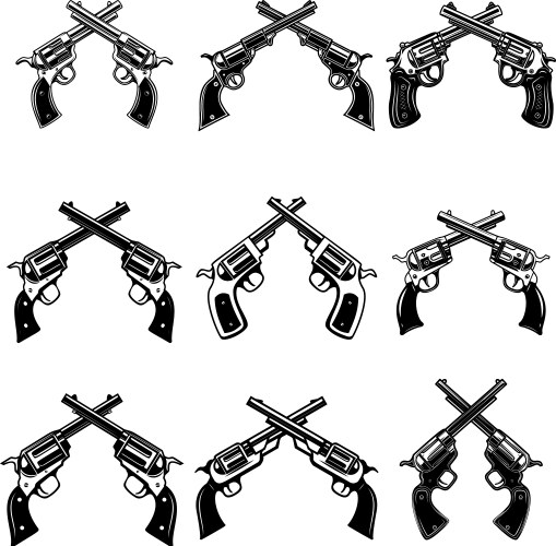 Crossed vintage revolvers engraving Royalty Free Vector