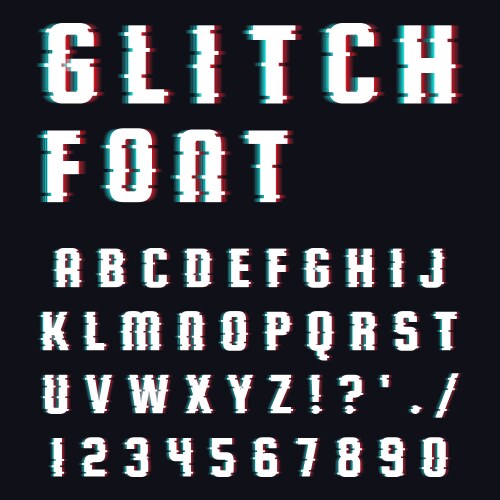 Glitch english alphabet distorted letters Vector Image