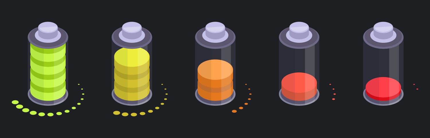 Isometric 3d battery charging stages accumulator Vector Image