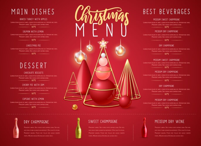 Restaurant menu design with 3d christmas stars Vector Image