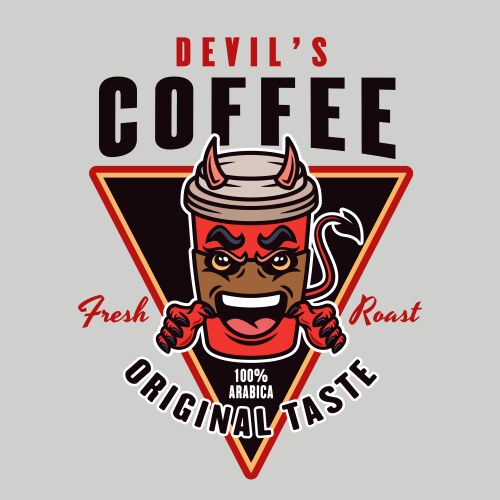Devil coffee paper cup mascot emblem badge Vector Image