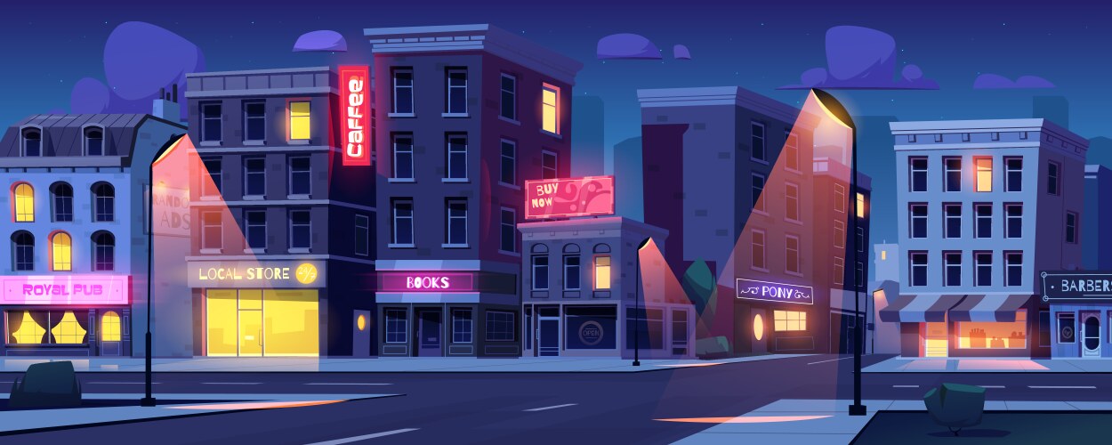 Street town at night Royalty Free Vector Image