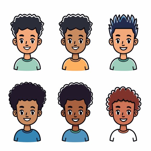 Six diverse cartoon children faces smiling Vector Image