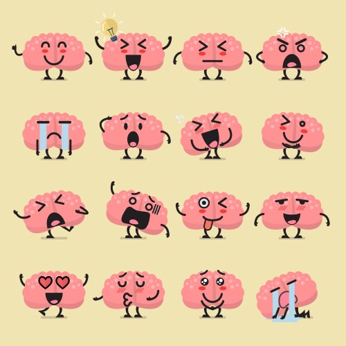 Emoji human brain faces and emotions brainy Vector Image