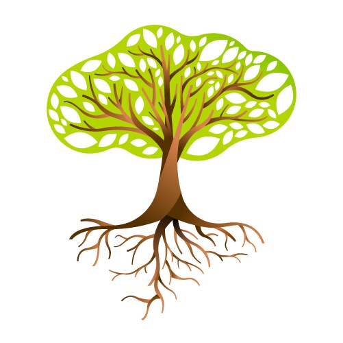 Green leaf tree with branches and roots Royalty Free Vector