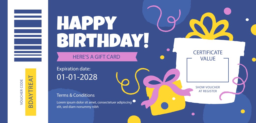 Birthday gift voucher template design Royalty Free Vector