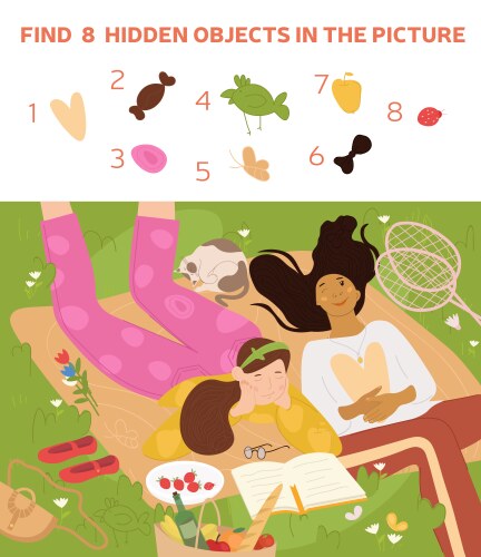 Hidden object game puzzle location find objects Vector Image