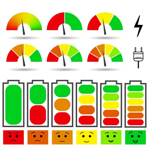 Collection of different battery charge indicators Vector Image
