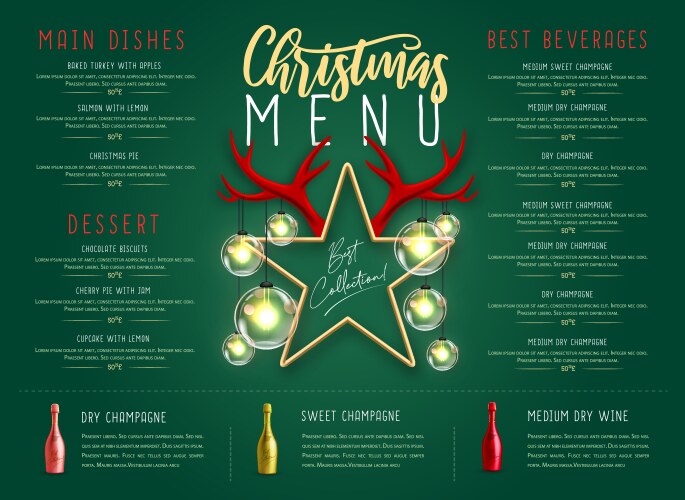 Restaurant menu design with 3d star horns Vector Image