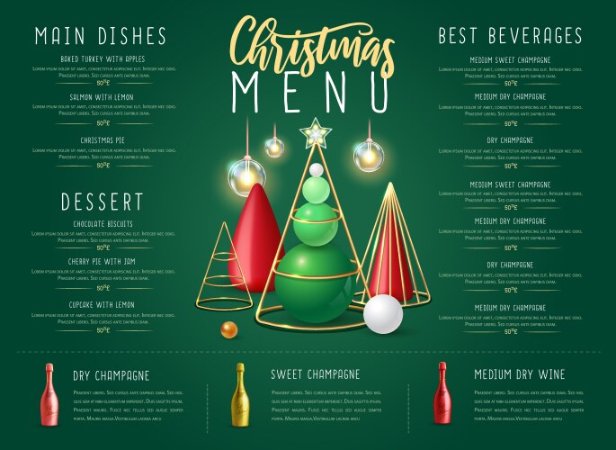 Restaurant menu design with 3d christmas trees Vector Image