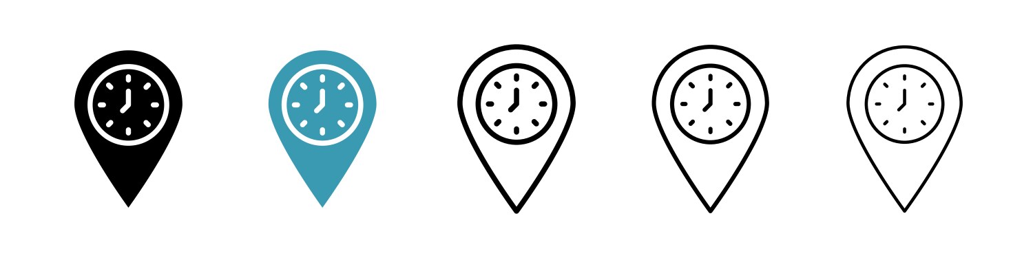 Real time location icon set in black and white Vector Image