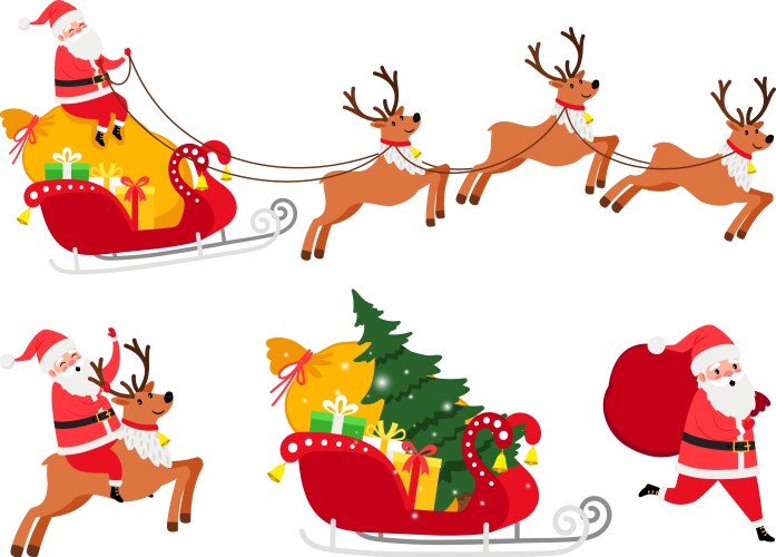 Santa claus rides in sleigh Royalty Free Vector Image
