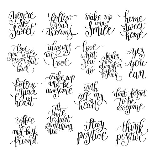 Mega set of 60 hand written lettering positive Vector Image